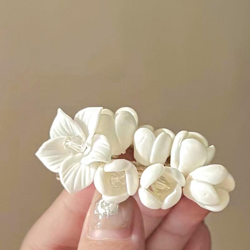 ・カテゴリ: ヘッドアクセサリー・スタイル: 爽やか・主な素材: 陶器・デザイン要素: 花、鈴蘭・色: ジャスミンフラワーレース・対象: 女性用・装飾素材: 亜鉛合金・加工: 手作り・タイプ: 尖嘴クリップ