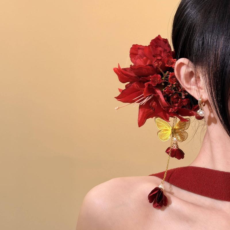 ・カテゴリ: ヘアアクセサリー・主な素材: 布・加工技術: 手動・ヘアクリップ分類: バンスクリップ・カラー展開: 5#サクラ, 8#ゴールドバタフライレッドフラワー, 2#ホワイトタッセルサイドクリップ, 3#ピンクタッセルサイドクリップ...