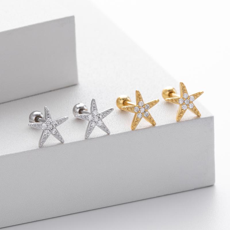 ・カテゴリ: 耳飾り・主な素材: 925シルバー（プラチナメッキ、ゴールドメッキ）・デザイン: 星、ヒトデ、動物・スタイル: ファッション・通勤・対象: レディース・重量: 約0.9g