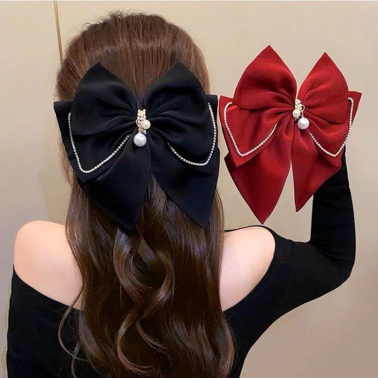 ・カテゴリ: ヘアアクセサリー・タイプ: バレッタ・カラー展開: レッド、ブラック・デザイン: リボン・スタイル: コンミューター、ファッション・対象: 女性用