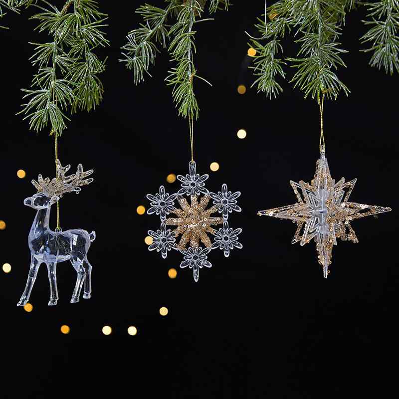 ・カテゴリ: クリスマスツリー吊り下げオーナメント・主な素材: アクリル・カラー展開: 八角形（スパンコール）、多角星（スパンコール）、蝶（スパンコール）、リース（スパンコール）、雪の結晶（スパンコール）、立ち鹿（スパンコール）、座り鹿（ス...