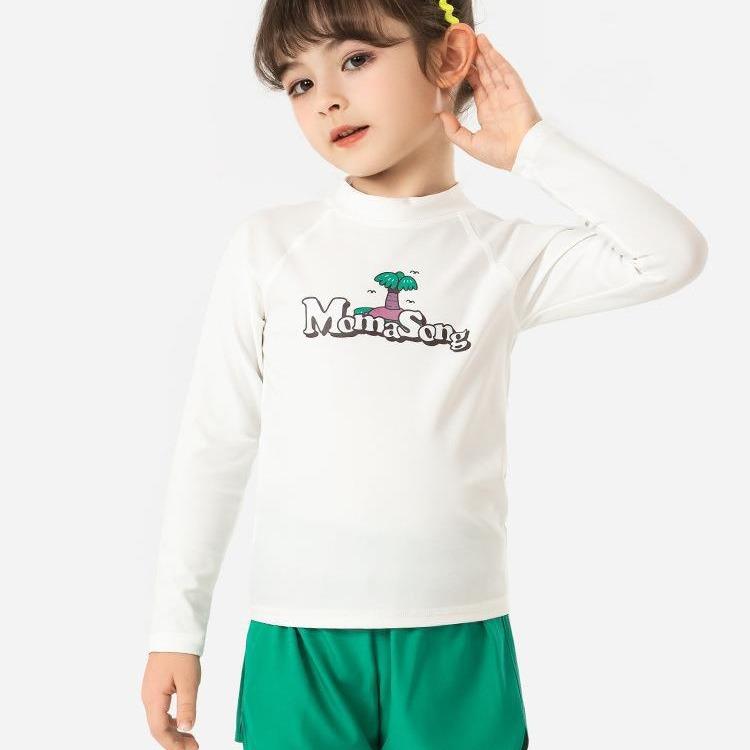 ・対象年齢: 2-10歳・対象性別: 男女共用・デザイン: 韓国風、無地、爽やか・主素材: ポリエステル85%・裏素材: ポリエステル・生地重量: 200g・用途: スイミング・水遊び・カラー展開: 白トップス、緑ビーチパンツ、紫ビーチパン...