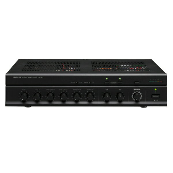 BE-60 ●最大6本のマイクロホンを同時に使用でき、切替スイッチでCDやテープ/ライン入力に切り替えることもできますので、多彩なミキシング放送が可能です。 ●マイク1の優先入力信号により、マイク5/テープ、マイク6/CDの信号が自動的に減...