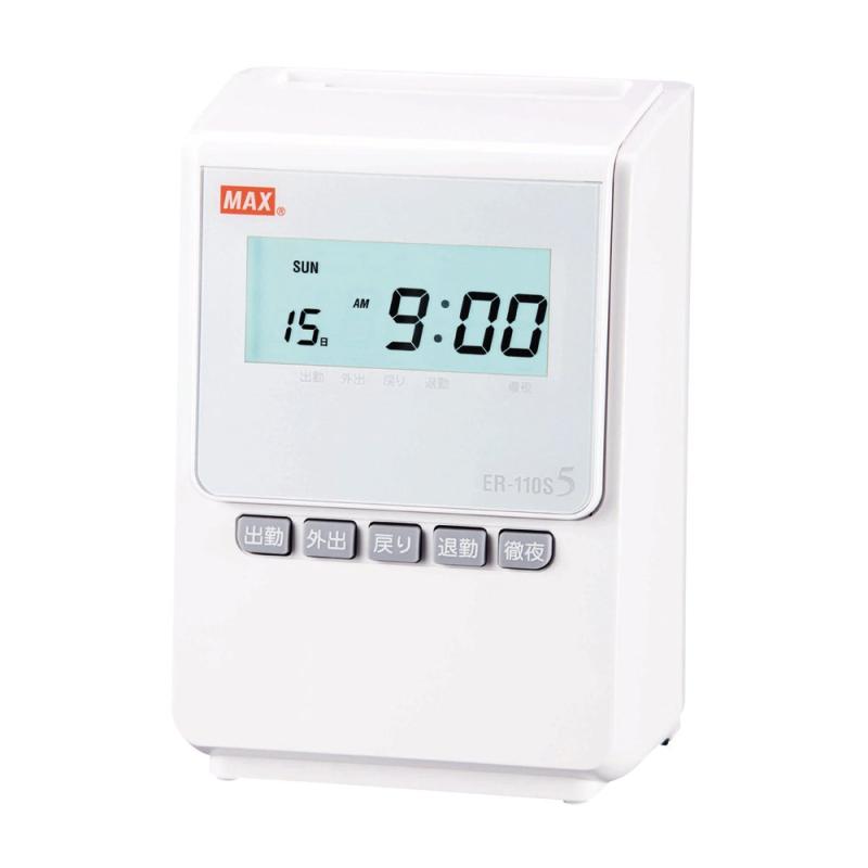 マックス タイムレコーダー 1日4回印字 簡易月間集計機能付き ER-110S5H202×W140×D104mm、1.7kg4回打刻で月間集計ができる 休み時間設定も可集計:月間集計、休憩時間の差し引きが可能。使用人数/打刻のみの場合:15...