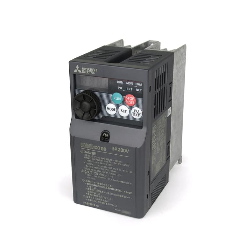 三菱電機 簡単小型インバータ FR-D720-0.4K適用モーター容量（kW）：0.4電圧クラス：200Vクラス電源相数：3相入力制御方式：Soft-PWM制御/高キャリア周波数PWM制御（V/F制御、汎用磁束ベクトル制御、最適励磁制御を選...
