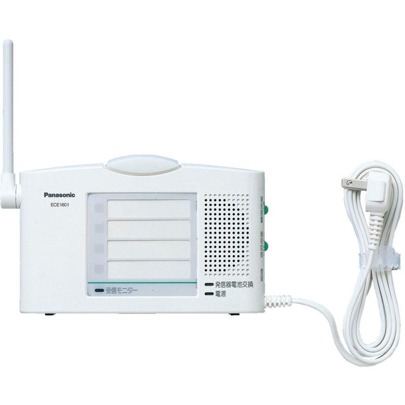 Panasonic 小電力型ワイヤレスコール卓上受信器 ECE1601P本体寸法: 高さ10.4×幅17.2×奥行3.8cm電源: AC100V仕様: 受信4表示付