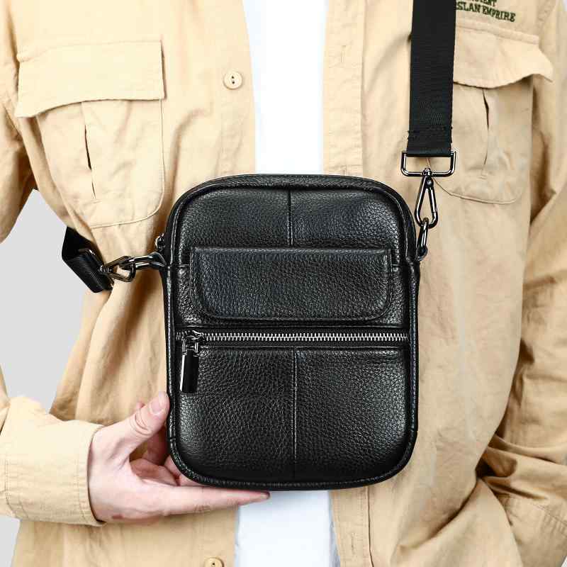 バッグ 男性用 鞄 多機能 ショルダーバッグ 斜めがけ 豪華感 多ポケット スマホ 牛革 カバン ・スタイル: 跨境风潮・素材: 真皮・皮質: 頭層牛皮・機能: 耐摩耗・柄: 無地・流行要素: 車縫線・カラー: ブラック荔枝紋, ブラック,...