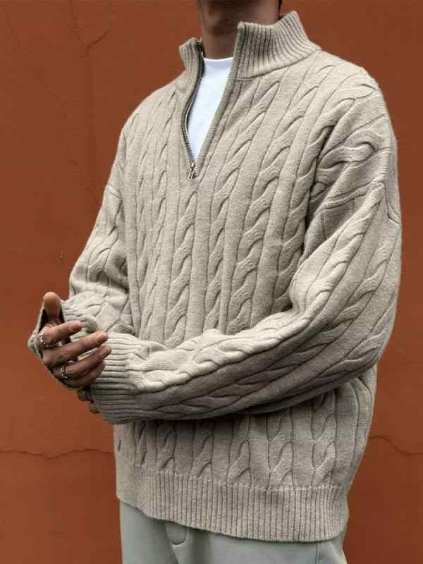 ニット メンズ 男性用 ハーフジップ 粗編み ローゲージ スタンドカラー セーター レトロ 古着風 プルオーバー トップス インナー あったか 防寒 秋冬