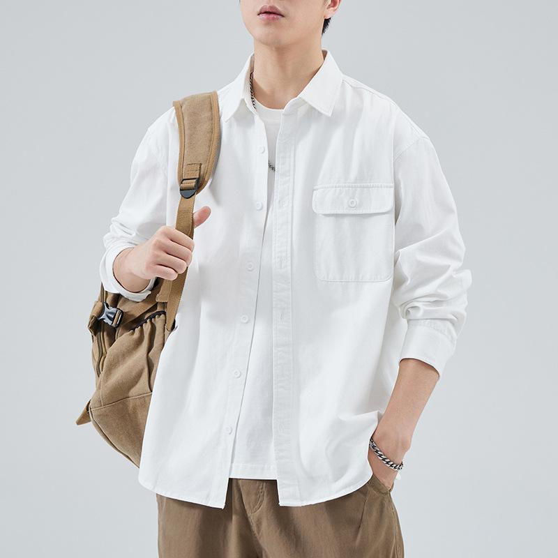 シャツ メンズ 男性用 春秋 日本製 レトロ ワークシャツ 厚手 無地 トップス