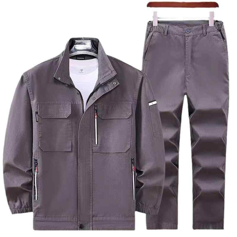 作業服 メンズ 厚手 綿100% 耐摩耗 防炎 ワークウェア 整備士 溶接工 反射ストライプ 上下セット 春秋用 作業着