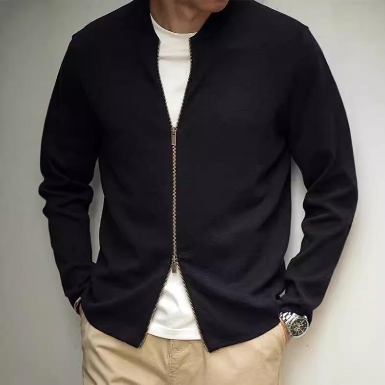 ニット カーディガン メンズ 秋冬 長袖 ジップアップ スリムフィット 無地 ブルゾン 野球襟 アウター トップス