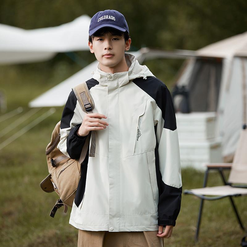 ジャケット 男性用 女性用 秋冬 アウトドア 運動 伸縮性 防風 防寒 配色 取り外し可能 フード付き ブルゾン ジャンパー ペア