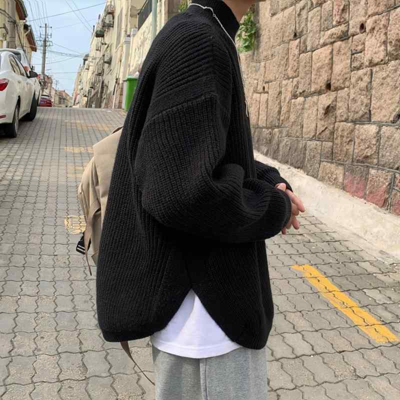 ニット メンズ 秋冬 韓国 ゆったり ラウンドネック プルオーバー 無地 ドロップショルダー BF風 カジュアル 伸縮性 暖かい インナー