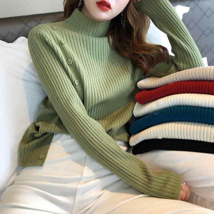 ニット レディース 韓国 トップス ハーフネック 長袖 プルオーバー ゆったり 普段使い かわいい 秋冬