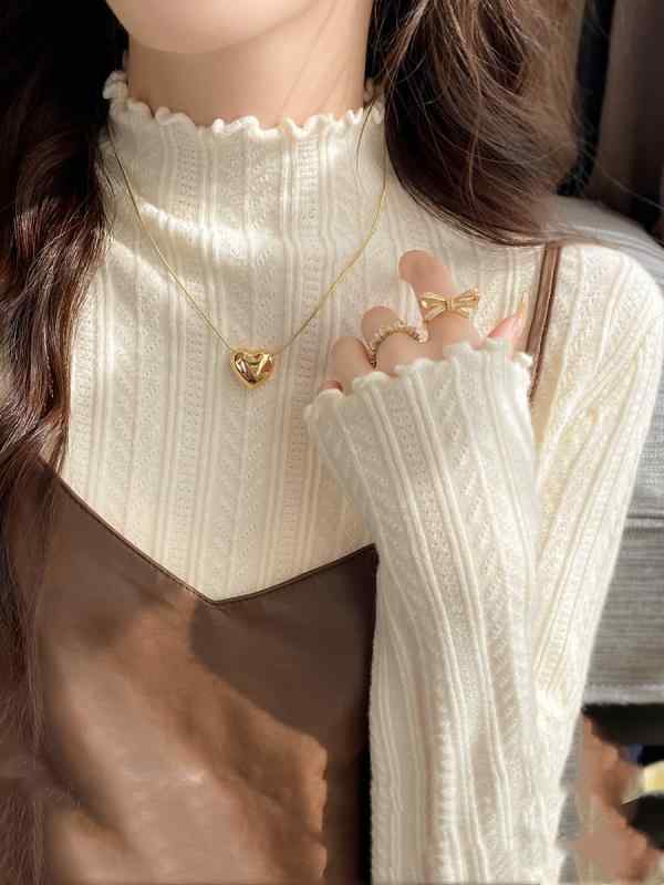 ニット レディース 春秋 トップス 豪華感 ハーフネック メロウフリル カットソー インナー