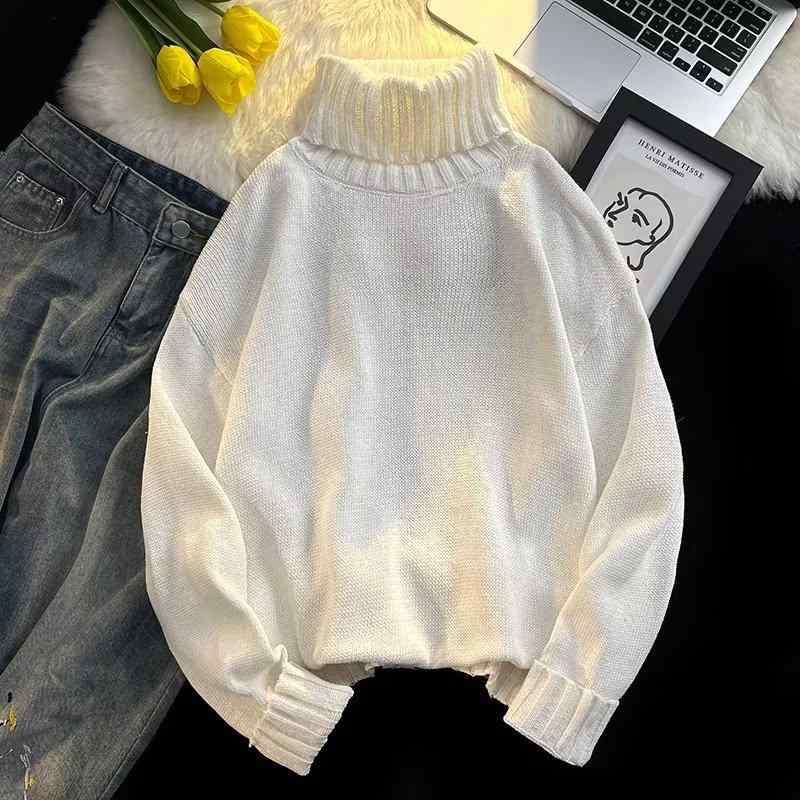 ニット メンズ 秋冬 韓国 無地 タートルネック セーター ゆったり 学生 カップル 慵懶感 暖かい トップス プルオーバー 防寒