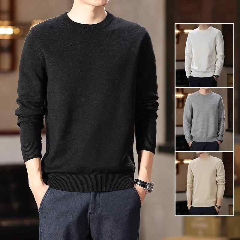 ニット メンズ 男性用 セーター 秋冬 長袖 丸首 厚手 スリム 保温性 伸縮性 カジュアル 普段使い
