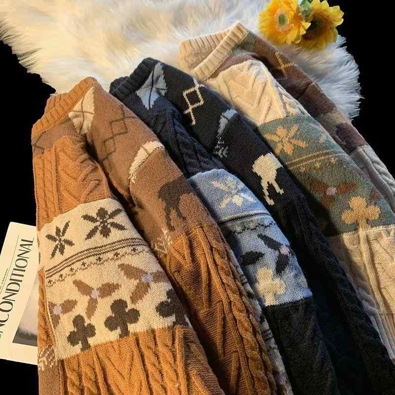 ニット メンズ 冬 厚手 あったか レトロ 切り替え 伸縮性 リラックス 普段使い インナー・スタイル: プルオーバー・版型: ゆったり・ネックライン: クルーネック・袖丈: 長袖・・テイスト: ・対象年齢: 18-24歳・素材: 綿混紡・...