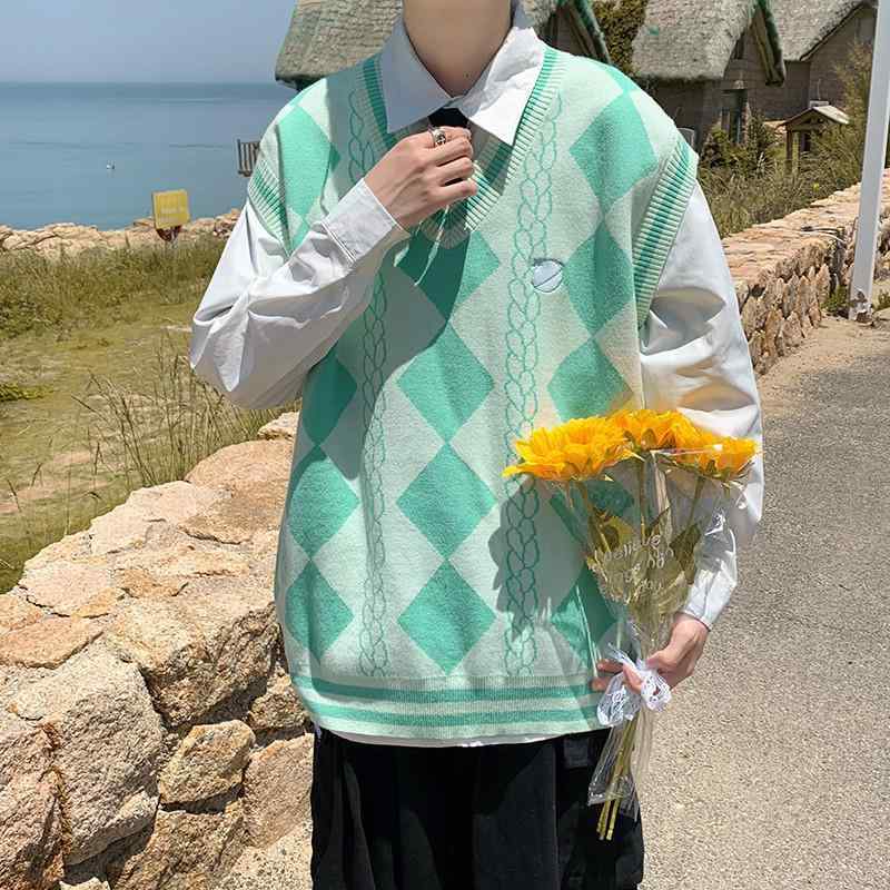 ニット メンズ 春秋 ベスト スタイル ゆったり 学生 レイヤード ノースリーブ セーター 重ね着[ "・スタイル: 港風", "・ネックライン: Vネック", "・", &quo...