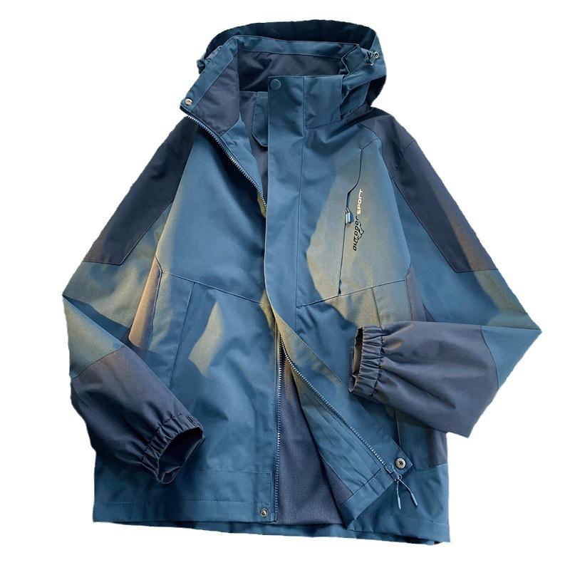 ジャケット 男性用 韓国 配色 パーカー アウター ブルゾン ジャンパー 撥水 防風 秋冬 カップル インフルエンサー・素材: 聚酯纤维（涤纶）・カテゴリ: 夹克・スタイル: 韩版・領型: 无领・版型: 宽松型・前立て: 拉链・フード: 連...