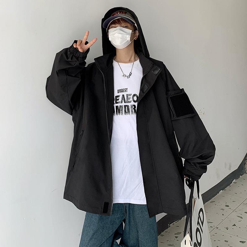 ジャケット メンズ 春秋 フード付き 面ファスナー ワークウェア ブルゾン ゆったり 学生 カジュアル