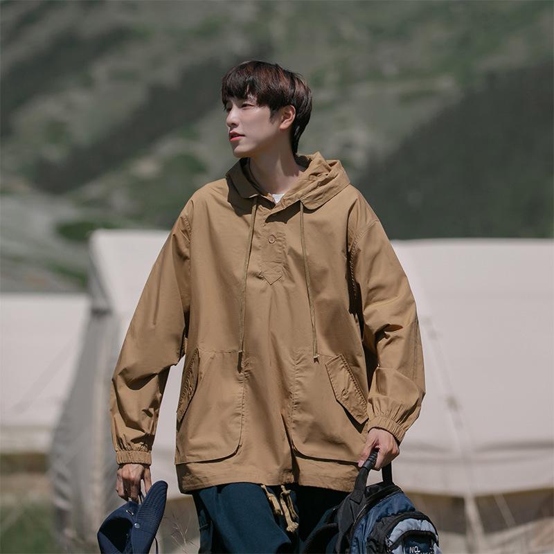 ジャケット 男性用 カーキ アウター プルオーバー フード付き ブルゾン ヴィンテージ アメカジ ワーク・製品カテゴリ: ジャケット・スタイル: ストリート・ネックライン: 襟なし・フィット: ゆったり・前立て: プルオーバー・フード: 有...