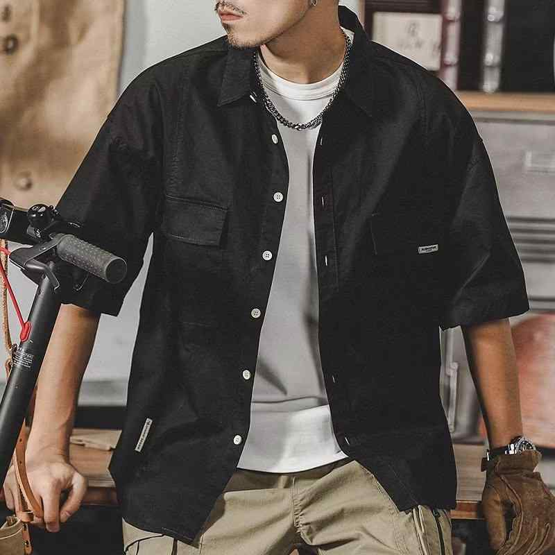 シャツ メンズ 男性用 レトロ カジュアル ワークシャツ トップス 半袖 ゆったり 厚手・素材: 化繊混紡・スタイル: 軽熟カジュアル・タイプ: カーディガン・フィット: ゆったり・ネックライン: 襟付き・袖丈: 半袖・柄: 無地・・ディテ...