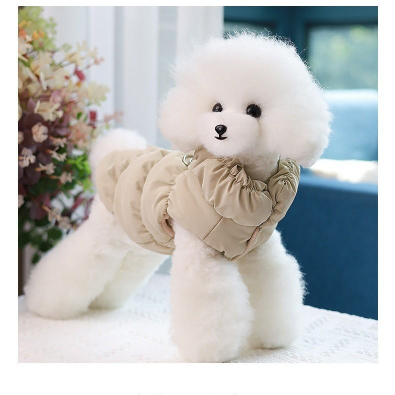 ドッグウェア 小型犬用 秋冬 綿製 ハーネス一体型 散歩着 かわいい ビションフリーゼ トイプードル ペット服 胴輪つき 暖かい 防寒
