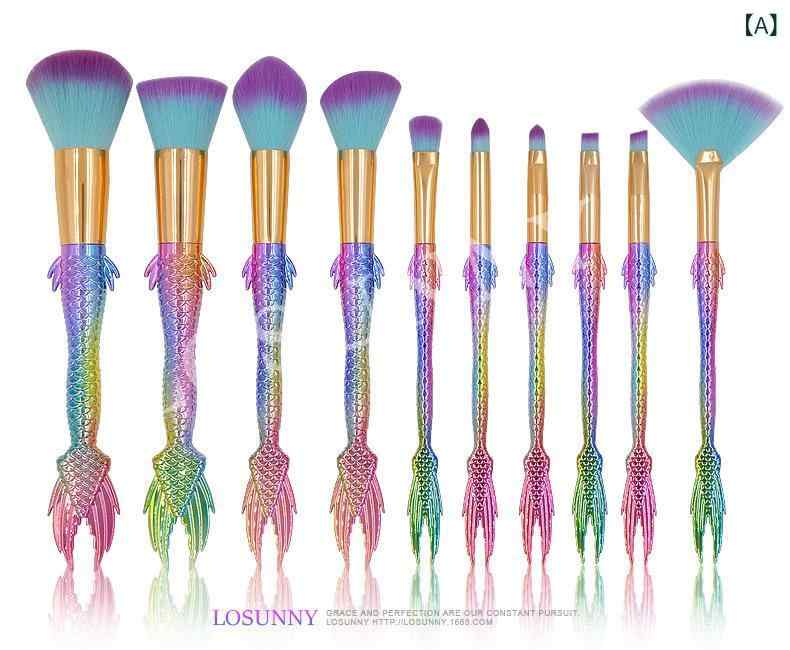 メイクブラシ 10本セット ラッキーアイテム 人魚 尾びれ 龍 鳳凰 柄 フェイスブラシ メイク道具・カテゴリ: 化粧ブラシセット・ブラシ数: 10本・ブラシ材質: 人造繊維・ブラシケースタイプ: OPP袋・ブラシ柄材質: プラスチック・ブ...