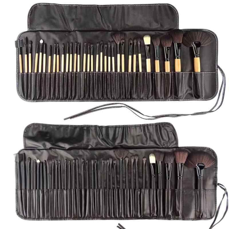 2メイクブラシ セット 木製 携帯用 美容ツール ブラシケース付き 原木色 ブラック