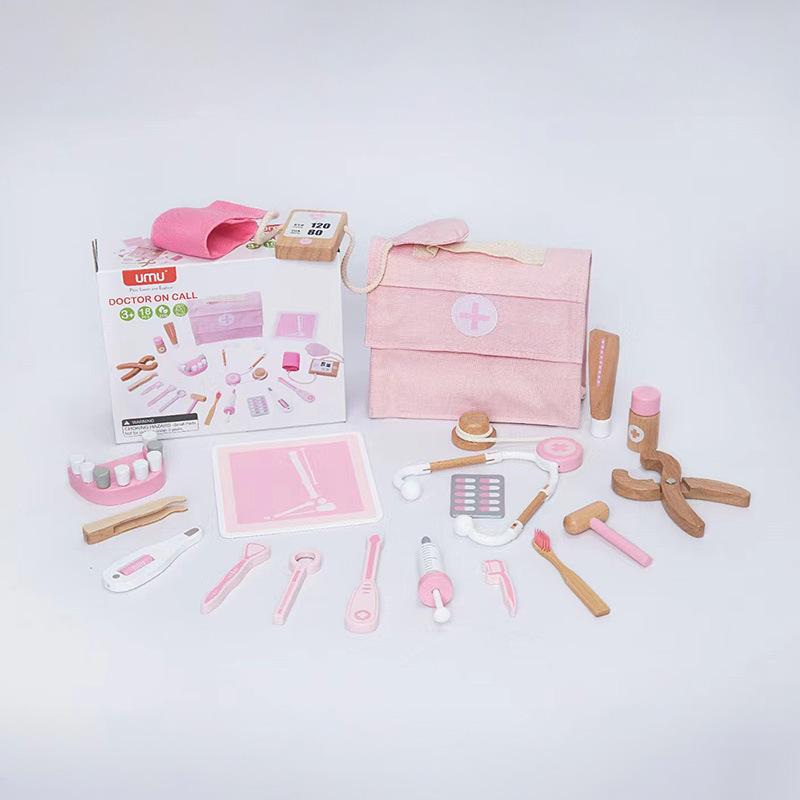 お医者さんごっこ バッグ 子供用 医療キット おもちゃ 注射器 聴診器 ロールプレイ かわいい 木製