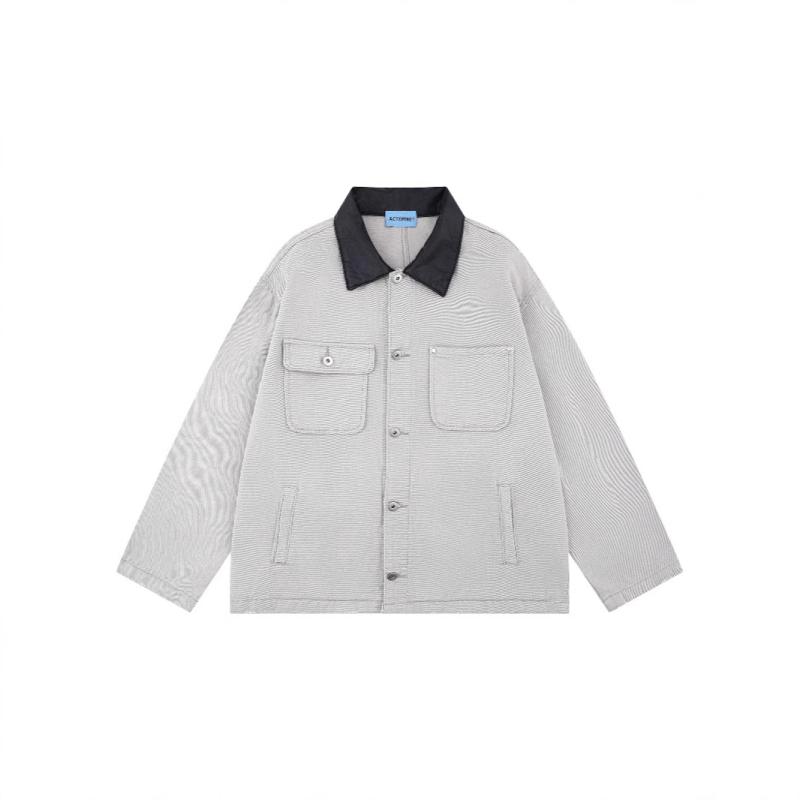 ジャケット 男性用 レトロ ワーク 切り替え キャンバス デニム アウター ブルゾン カジュアル 古着風