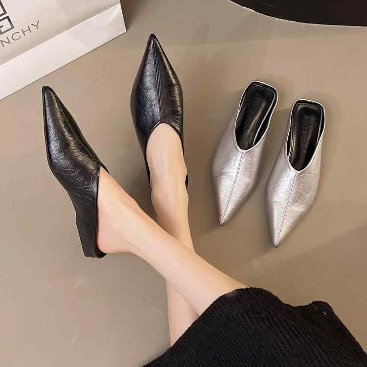 サンダル レディース 大きいサイズ フラット底 ミュール スリッパ ぺたんこ 歩きやすい 痛くない 履きやすい つま先あり ローヒール おしゃれ かわいい レトロ スリッポン