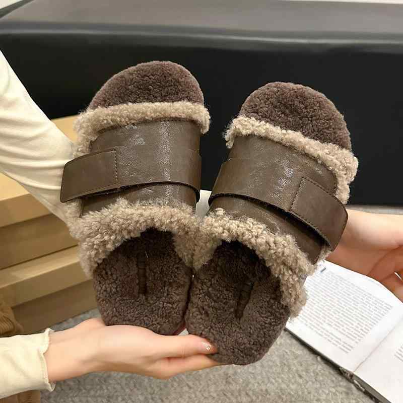 サンダル レディース 秋冬 暖かい 厚底 ファー スリッパ ルームシューズ ベルクロ あったか モコモコ ファッション 普段使い かわいい 休闲 保温