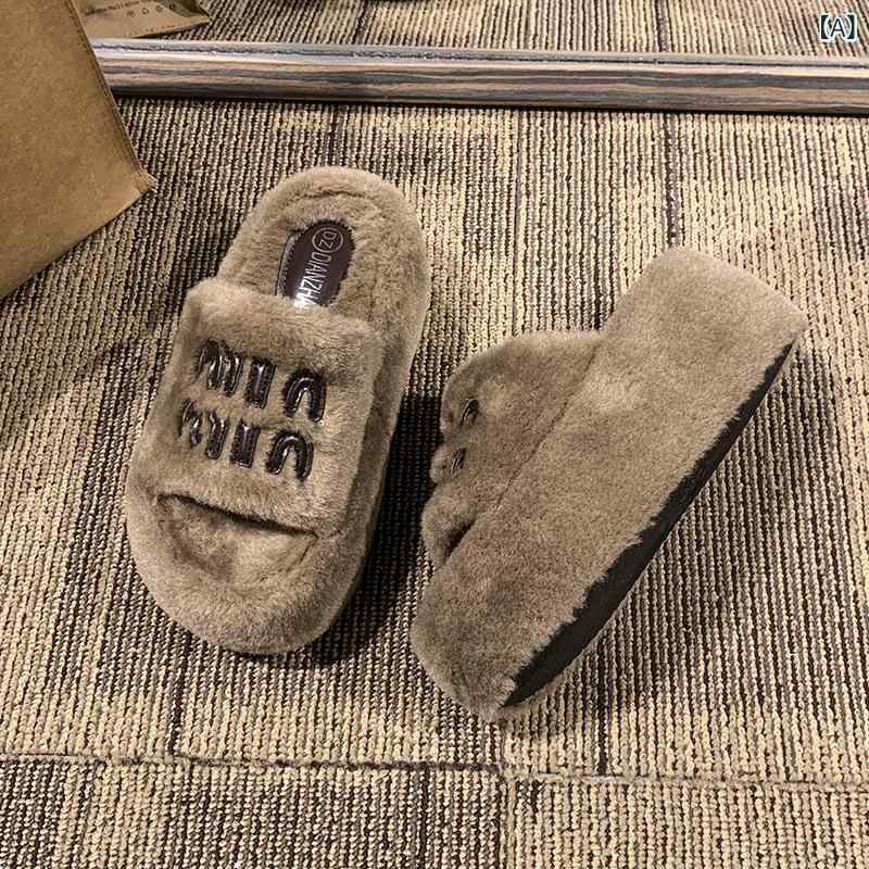 サンダル レディース 厚底 秋冬 カジュアル ファッション 8cm 毛皮 毛皮サンダル 暖か アルファベット インヒール