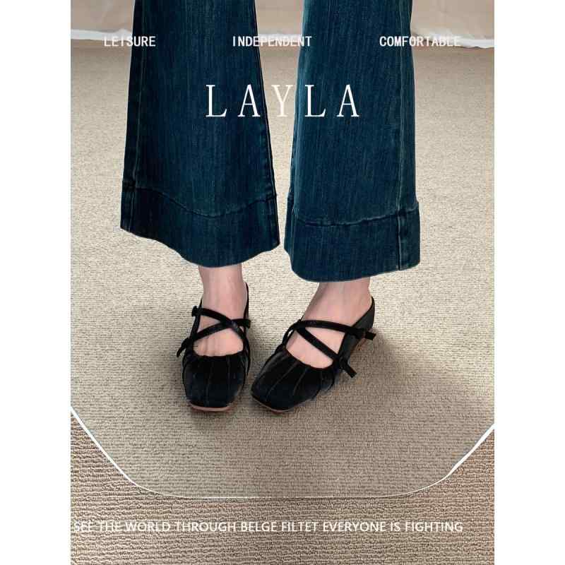 サンダル レディース マリージェーン風 しわ加工 スクエアトゥ 太ヒール ミュール バックレスサンダル スリッパ きれいめ カジュアル かわいい フェミニン