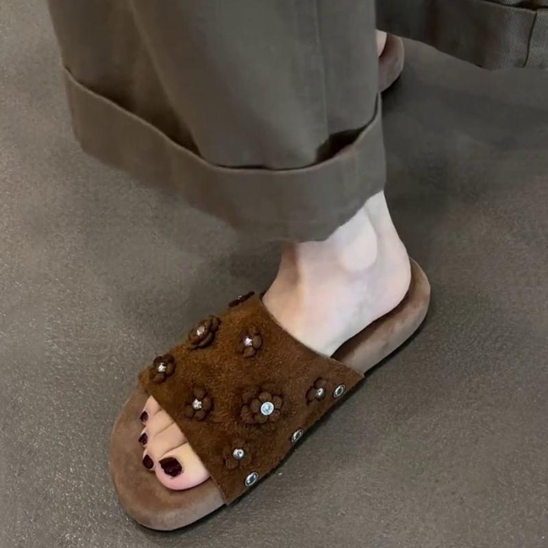 サンダル レディース 厚底 フラットソール 花柄 スエード調 超絶 かわいい おしゃれ 履きやすい 歩きやすい 普段使い 外履き