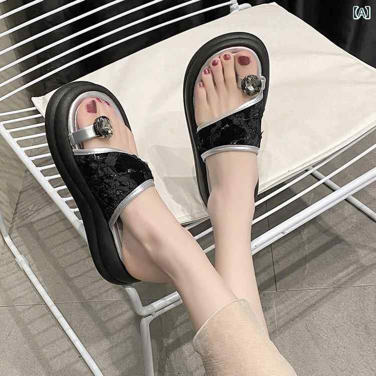 サンダル レディース 厚底 インソール ビーチ サンダル 接触冷感 外履き リゾート サンダル トング サンダル ビジュー きれいめ かわいい おしゃれ 歩きやすい 旅行 滑り止め・カテゴリ: サンダル・対象: 成人・スタイル: 韓国版・ア...