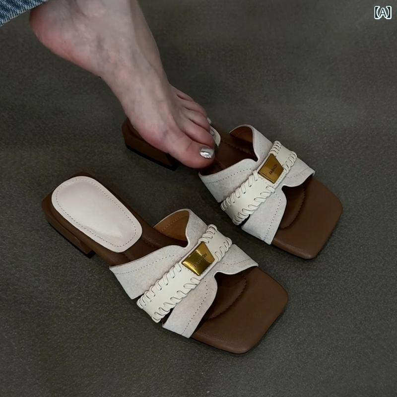 サンダル レディース ローヒール 外履き スリッパ 一文字 普段使い かわいい