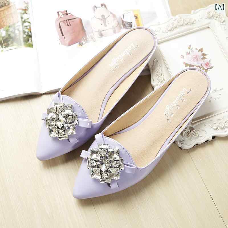 サンダル レディース 夏 水晶 キラキラ 快適 履きやすい フラット ローヒール ポインテッドトゥ スリッパ 歩きやすい 普段使い 外履き