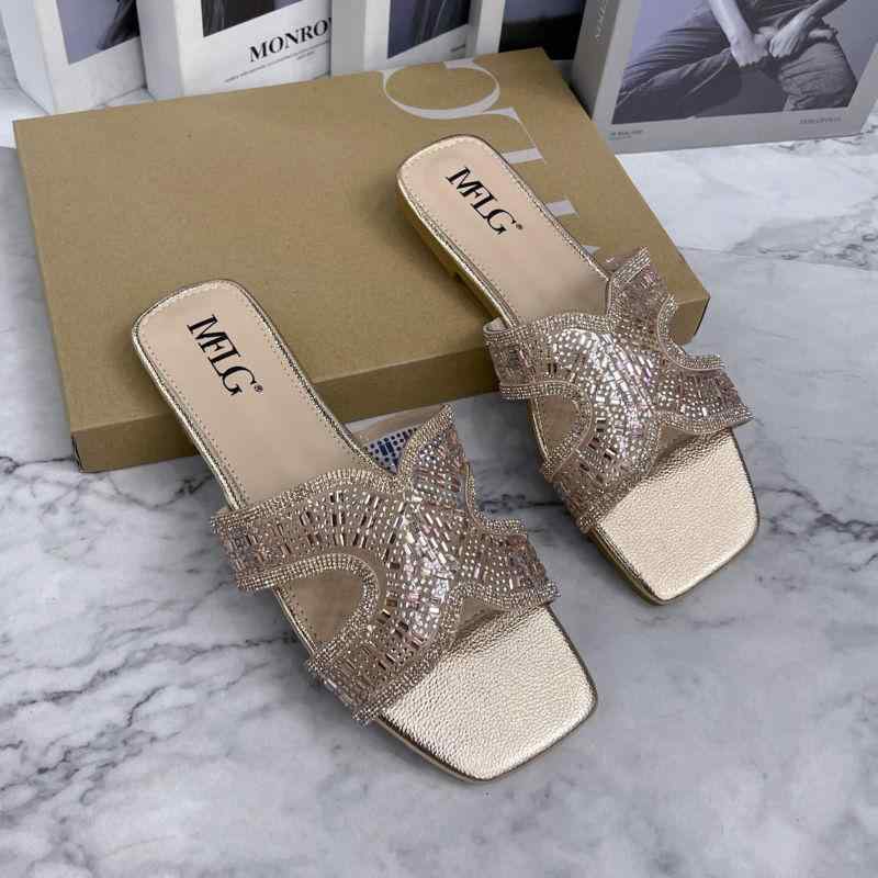 2サンダル レディース フラット スリッパ 歩きやすい 履きやすい ローヒール ビジュー キラキラ ぺたんこ 普段使い おしゃれ かわいい カジュアル 春夏