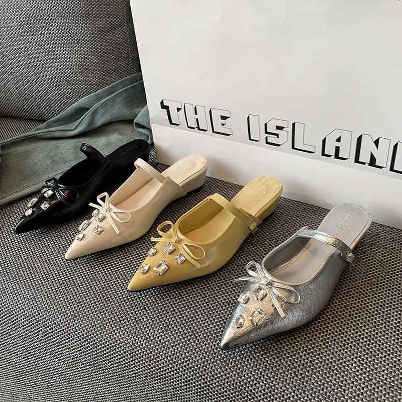 サンダル レディース 春夏 スリッパ ミュール キラキラ ジルコニア 蝶 リボン ウエッジソール 厚底 かわいい フェミニン スカート スタイル