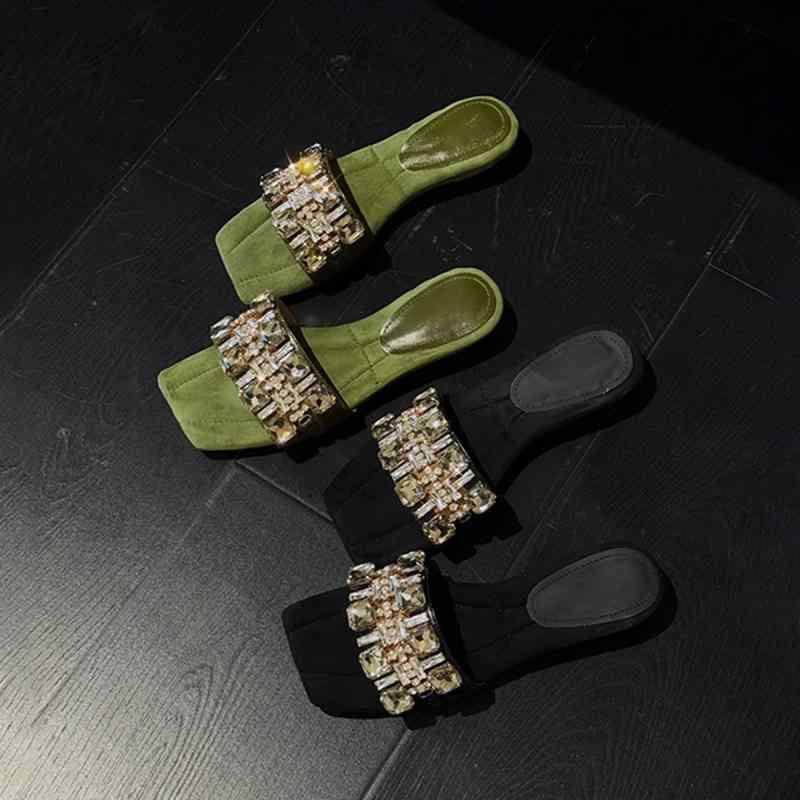 サンダル レディース 春夏 ローヒール スリッパ ミュール スクエアトゥ 履きやすい 歩きやすい キラキラ ビジュー ぺたんこ 外履き つっかけ おしゃれ かわいい フェミニン 大人 上品