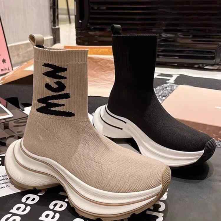 2靴 レディース 厚底 弾力 ソックス スニーカー 秋冬 韓国 履きやすい 街舞 スポーツ シューズ スリッポン 婦人靴 カジュアル