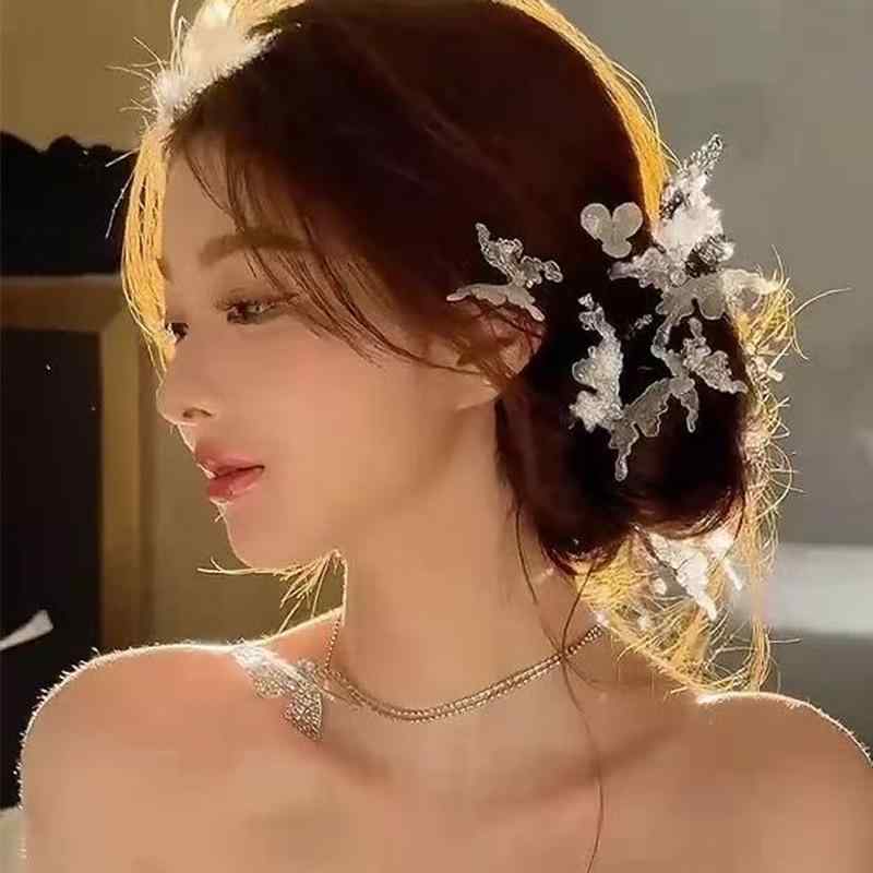 ヘアバンド レディース クリスタル 蝶 ヘアアクセサリー ブライダル ウェディング 写真 撮影 ヘッドドレス ヘアアレンジ