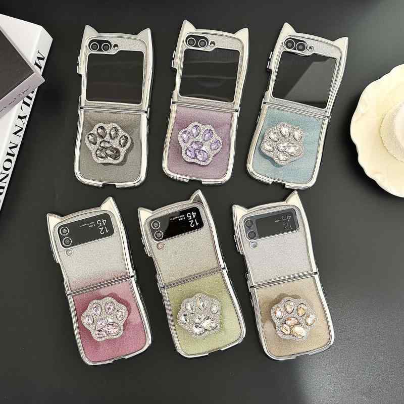 2スマホケース Galaxy Z Flip7/6/5 かわいい グラデーション ラメ キラキラ 水晶風 スタンド機能付き 耐衝撃 携帯カバー