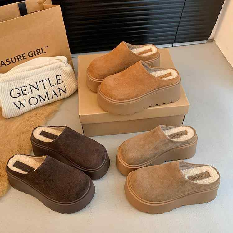 サンダル レディース 厚底 増高 スリッパ 松糕 坡跟 滑り止め 外履き つっかけ・カラー: カーキ, 棕色, 驼色・サイズ: 35, 36, 37, 38, 39, 40・靴の素材: 二層牛革（除牛反绒）・製品カテゴリ: 包頭・靴のつま先...