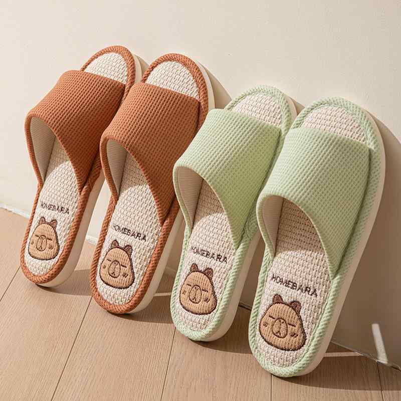 スリッパ 男性用 春夏 涼しい 通気性 接触冷感 リネン カピバラ柄 かわいい 室内履き ルームシューズ 滑り止め