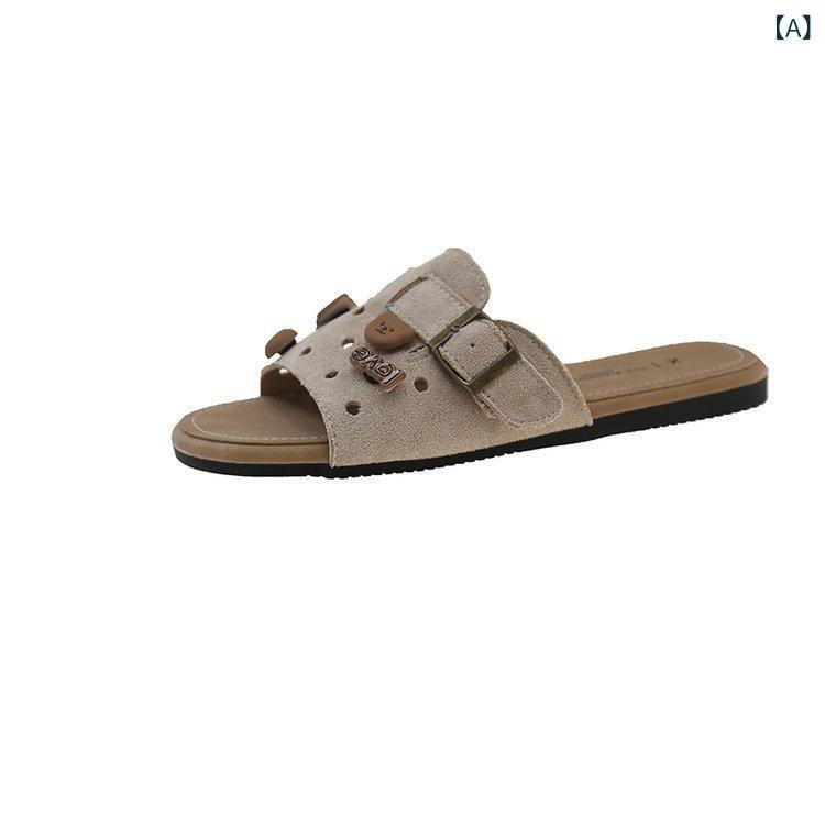 サンダル レディース サマーシューズ レトロ スリッパ かわいい 小熊 クマ 熊 モチーフ デザイン 普段使い 鏤空 普段使い リラックス 涼しい[ "・カテゴリ: サンダル", "・対象年齢: 成年&quot...