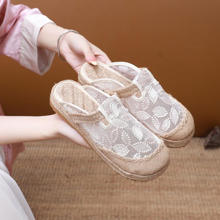 2サンダル レディース シューズ 亜麻 編み込み スリッパ カジュアル 外履き ルームシューズ 室内履き 通気性 軽量